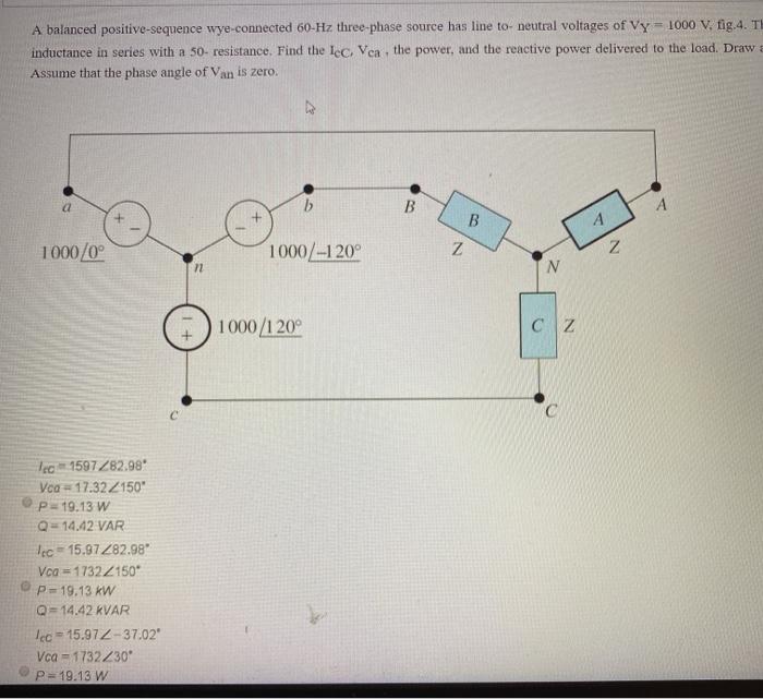 Solved A balanced positive-sequence wye-connected 60-Hz | Chegg.com