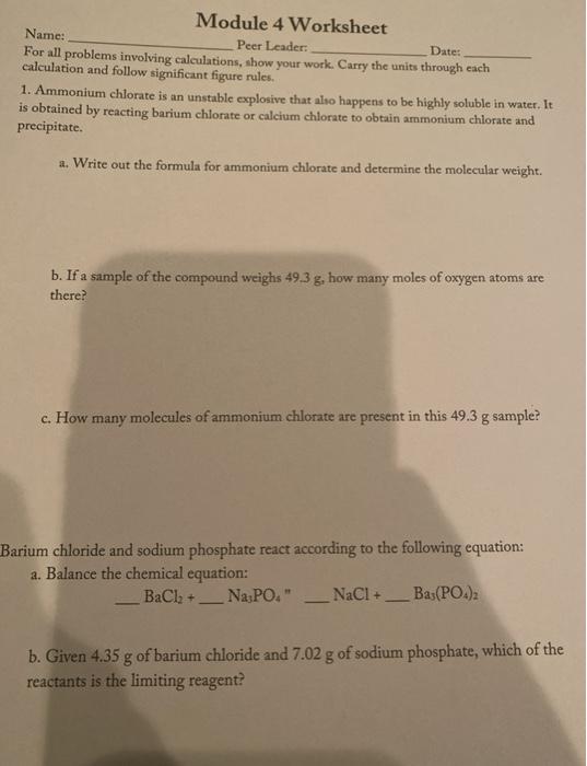 Solved Module 4 Worksheet Name: Peer Leader: Date: For all | Chegg.com