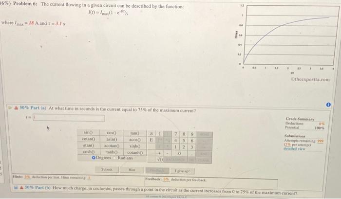 Solved 6\%) Problem 6: The current flowing in a given | Chegg.com