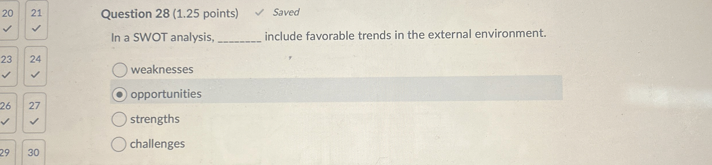 Solved Question 28 (1.25 ﻿points)In a SWOT analysisinclude | Chegg.com