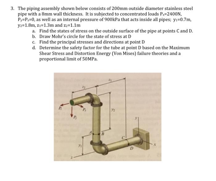 Solved 3. The piping assembly shown below consists of 200mm | Chegg.com