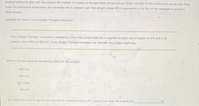 Solved Another method to deal with the unequal life problem | Chegg.com