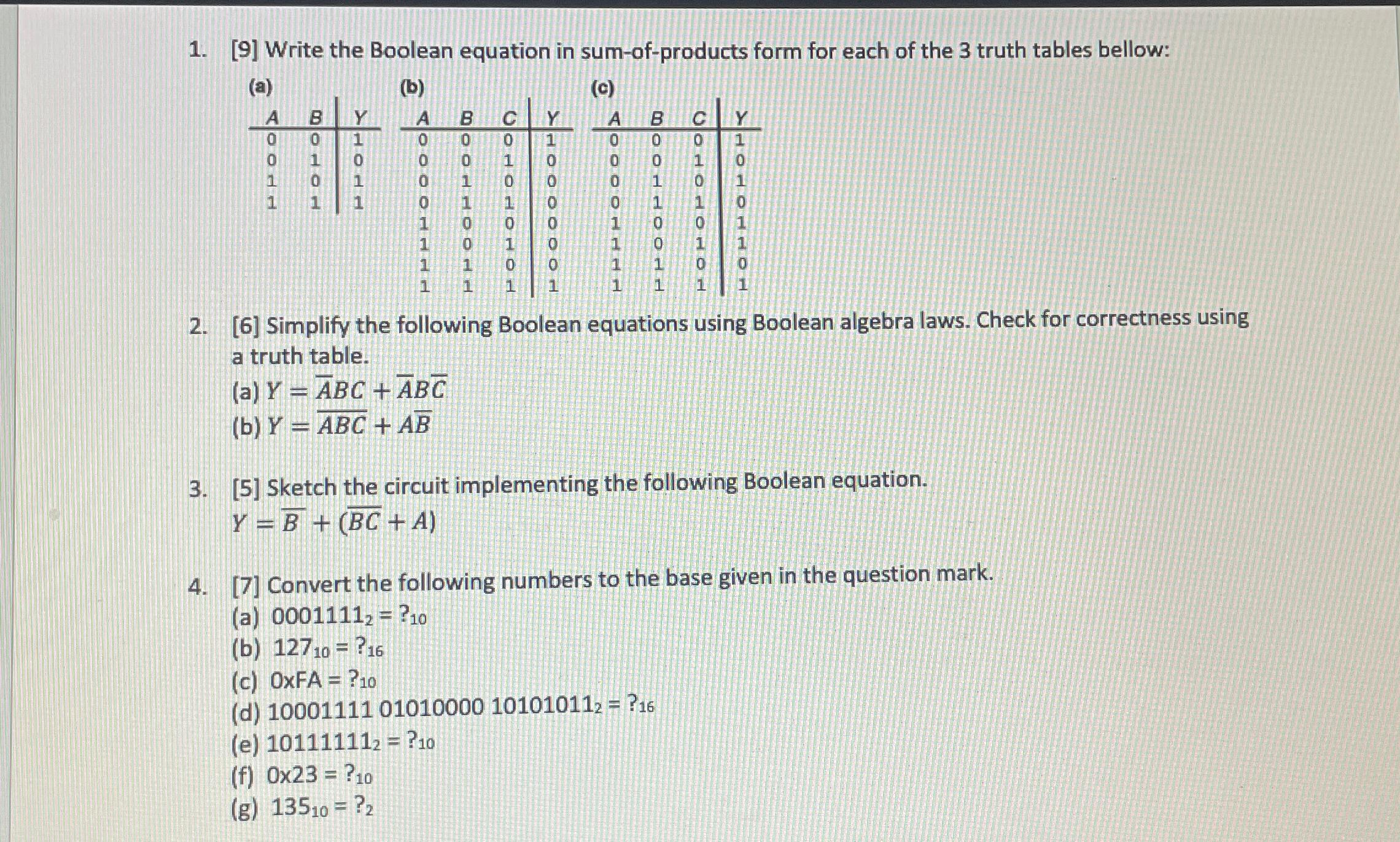 Solved [1] ﻿write The Boolean Equation In Sum Of Products