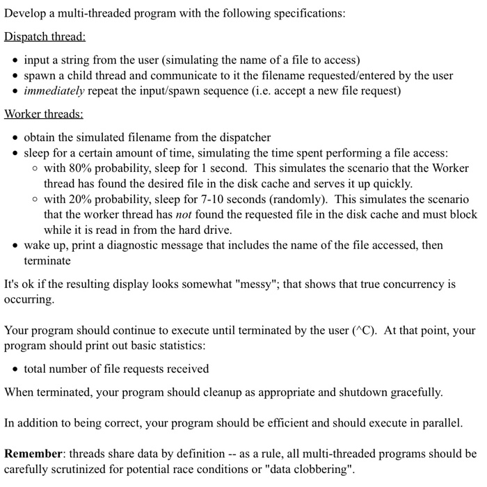 Develop A Multi Threaded Program With The Following