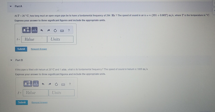 Solved Part AA T=26°C, ﻿how long must an open organ pipe be | Chegg.com