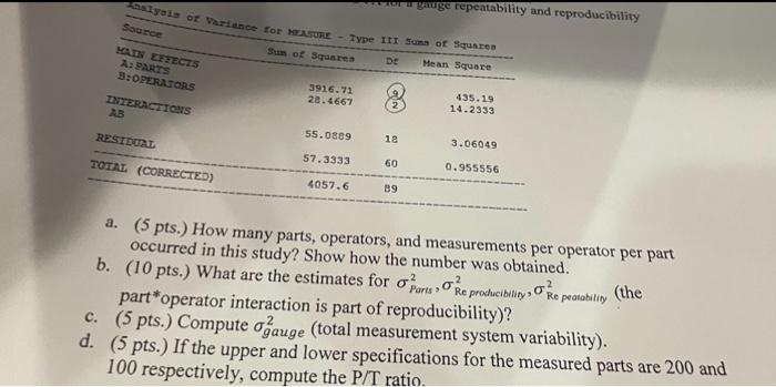 Solved a. (5 pts.) How many parts, operators, and | Chegg.com