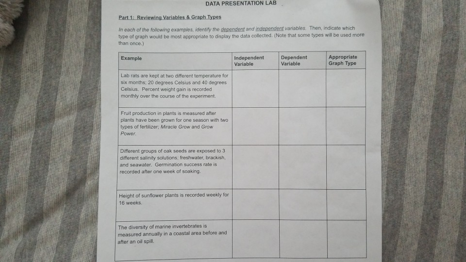 DATA PRESENTATION LAB Part 1: Reviewing Variables & | Chegg.com