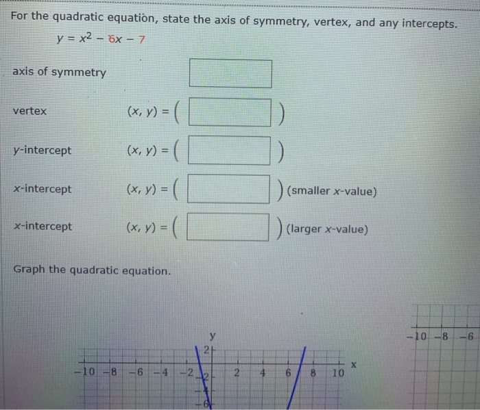 Solved For the quadratic equation, state the axis of | Chegg.com