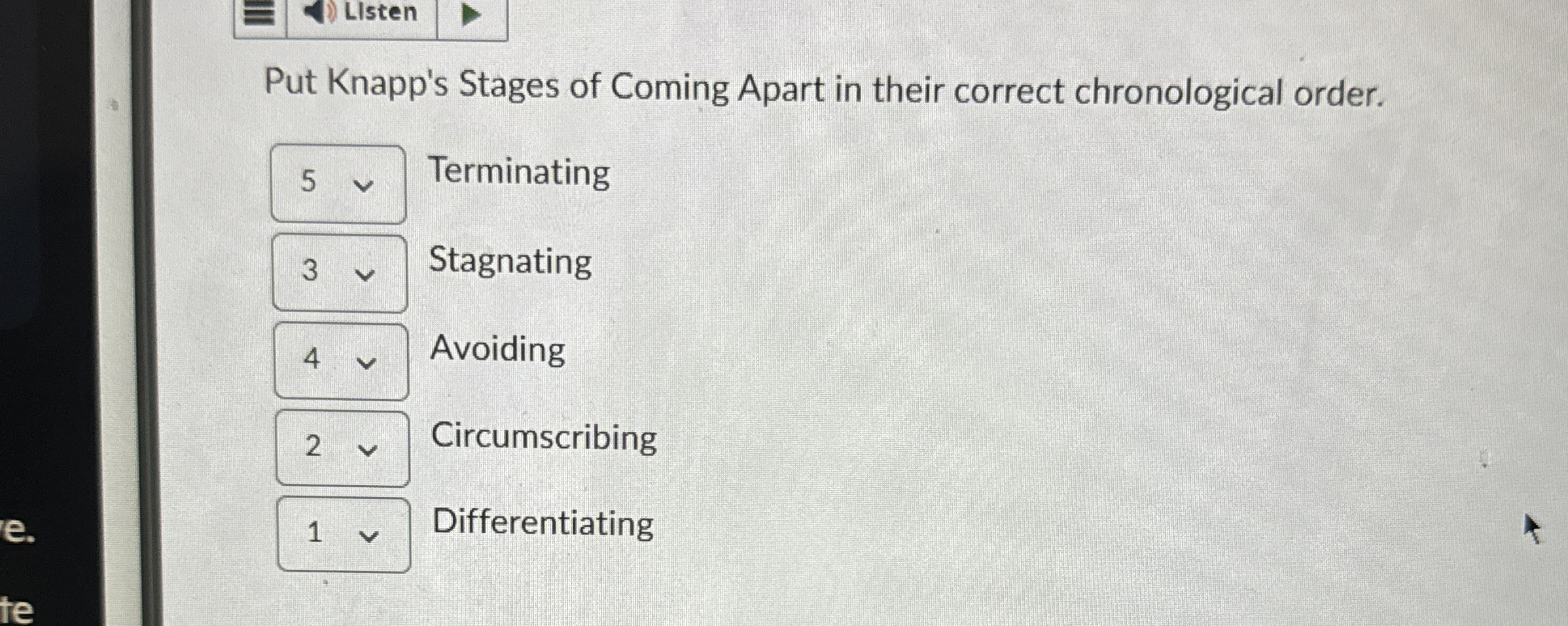 Solved ListenPut Knapp's Stages of Coming Apart in their | Chegg.com