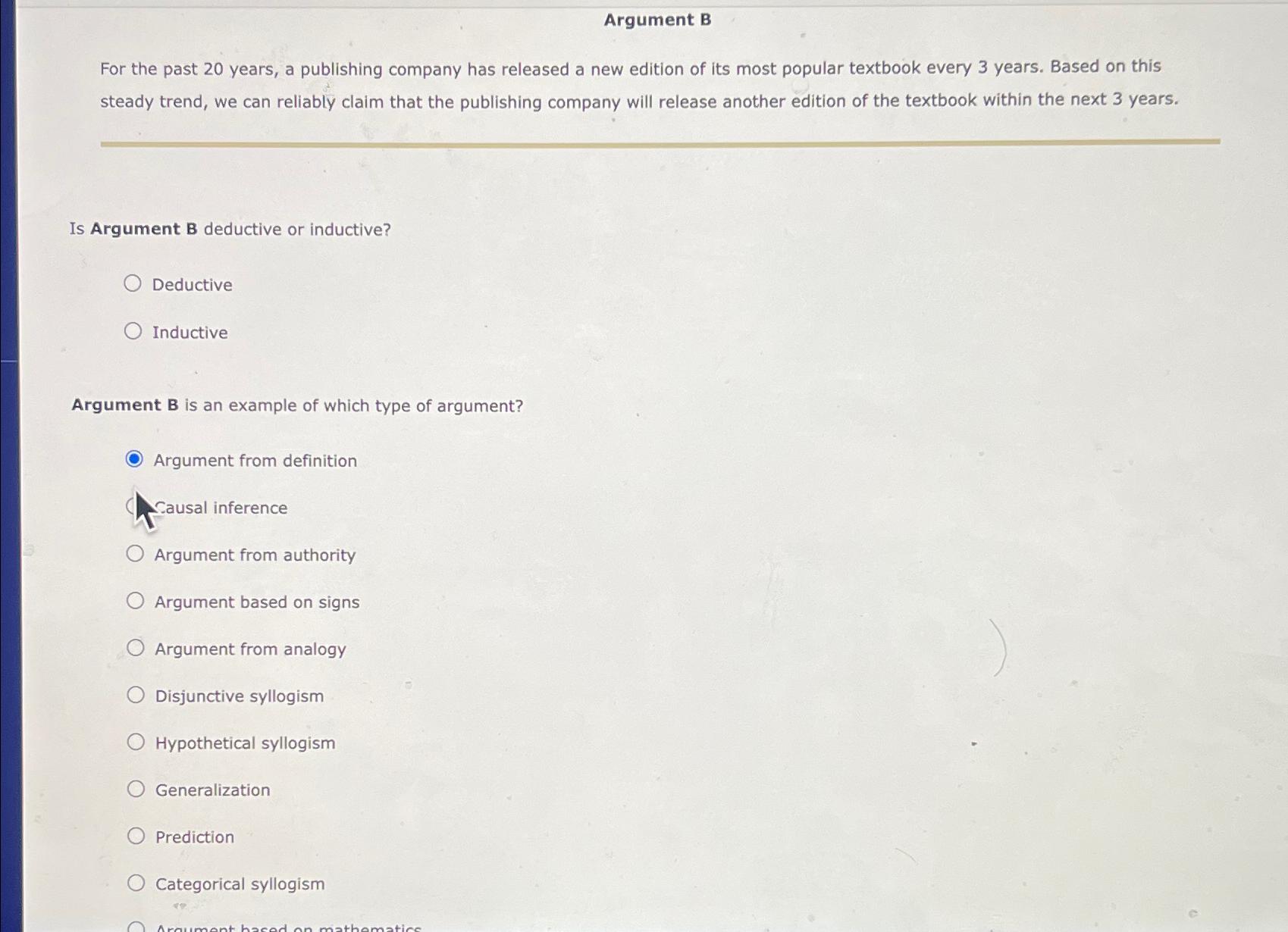 Solved Argument BFor the past 20 ﻿years, a publishing | Chegg.com