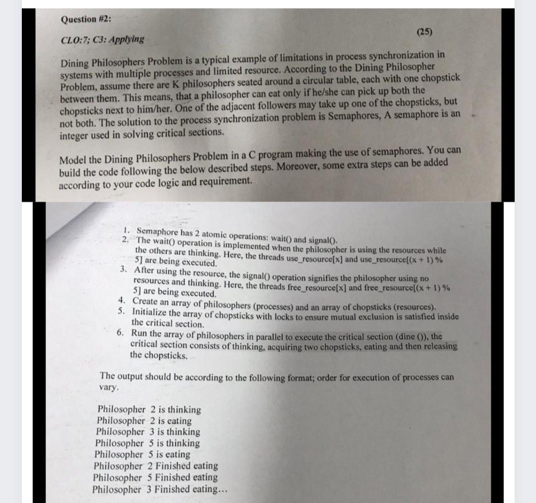 Solved Question # 2: (25) CLO:7; C3: Applying Dining | Chegg.com