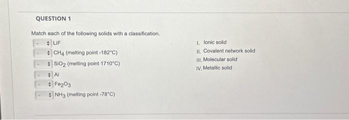 Solved Match each of the following solids with a | Chegg.com