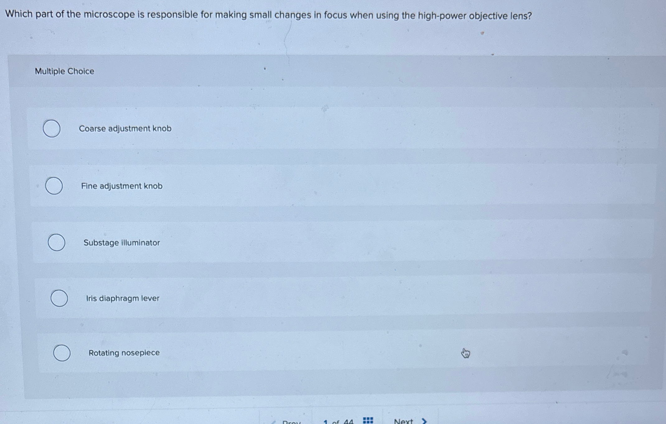 Solved Which part of the microscope is responsible for | Chegg.com