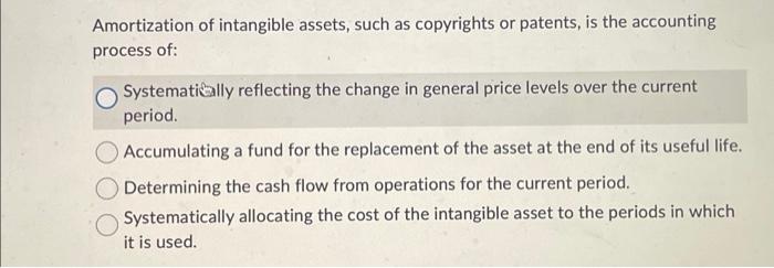 Solved Amortization of intangible assets, such as copyrights | Chegg.com