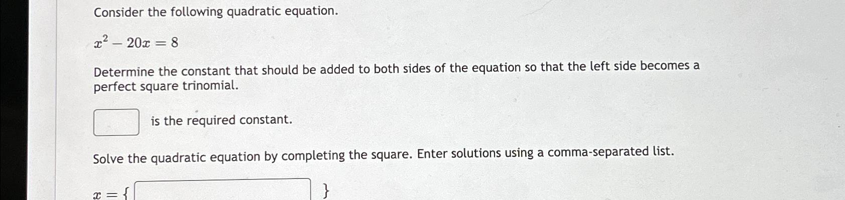 Solved Consider the following quadratic | Chegg.com