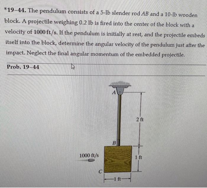 *19-44. The pendulum consists of a 5-lb slender rod | Chegg.com