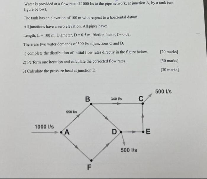 Solved Water is provided at a flow rate of 1000 V/s to the | Chegg.com