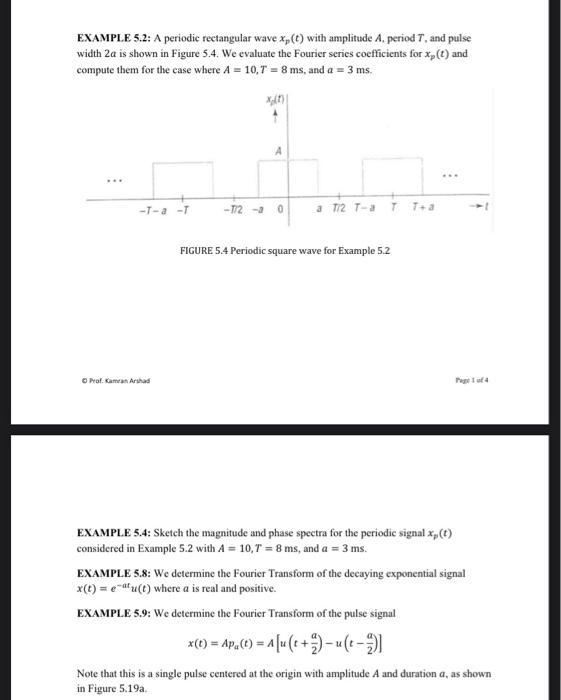 Solved EXAMPLE 5.2: A periodic rectangular wave xy(t) with | Chegg.com