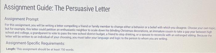 Assignment Guide: The Persuasive Letter Assignment | Chegg.com