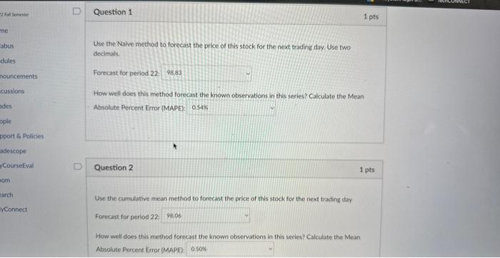 Solved Question 1 Use the Naive method to forecast the price | Chegg.com