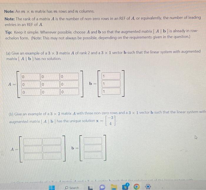 Solved Note: An m×n matrix has m rows and n columns. Note: | Chegg.com