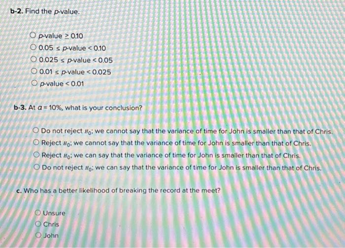 Solved John Daum and Chris Yin are star swimmers at a local | Chegg.com