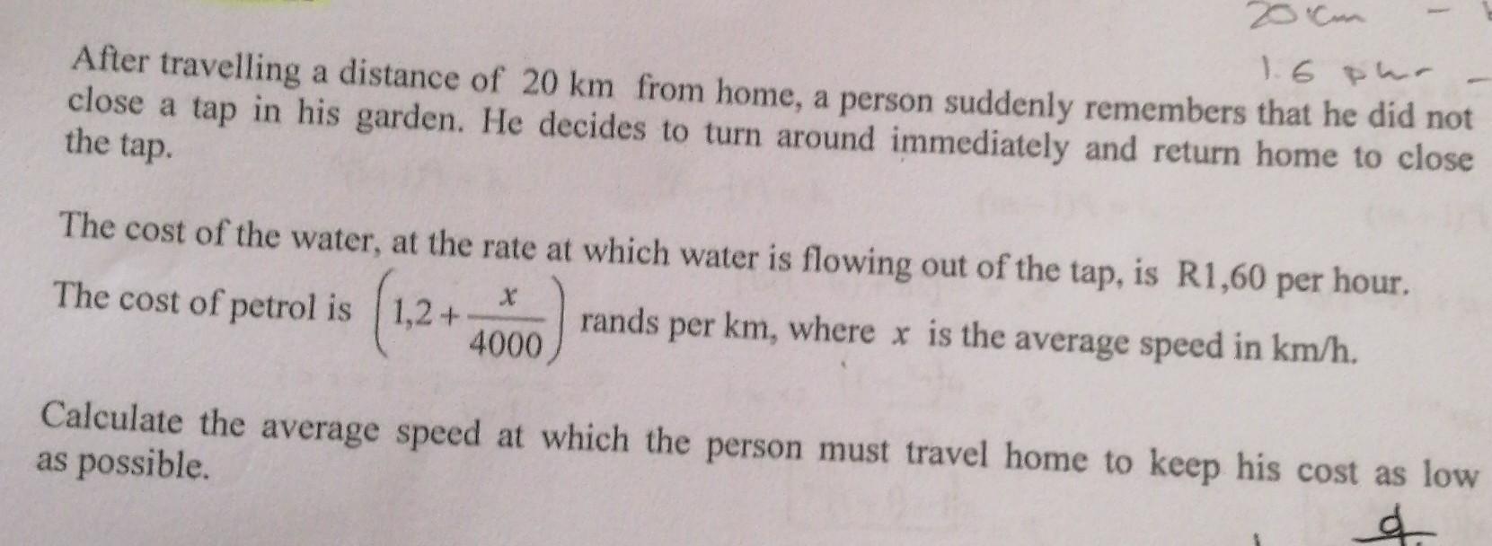 Solved 20 1.6 per After travelling a distance of 20 km from | Chegg.com