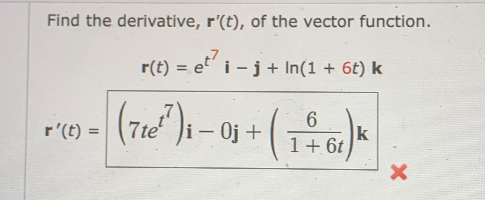 Solved Find the derivative, r'(t), ﻿of the vector | Chegg.com
