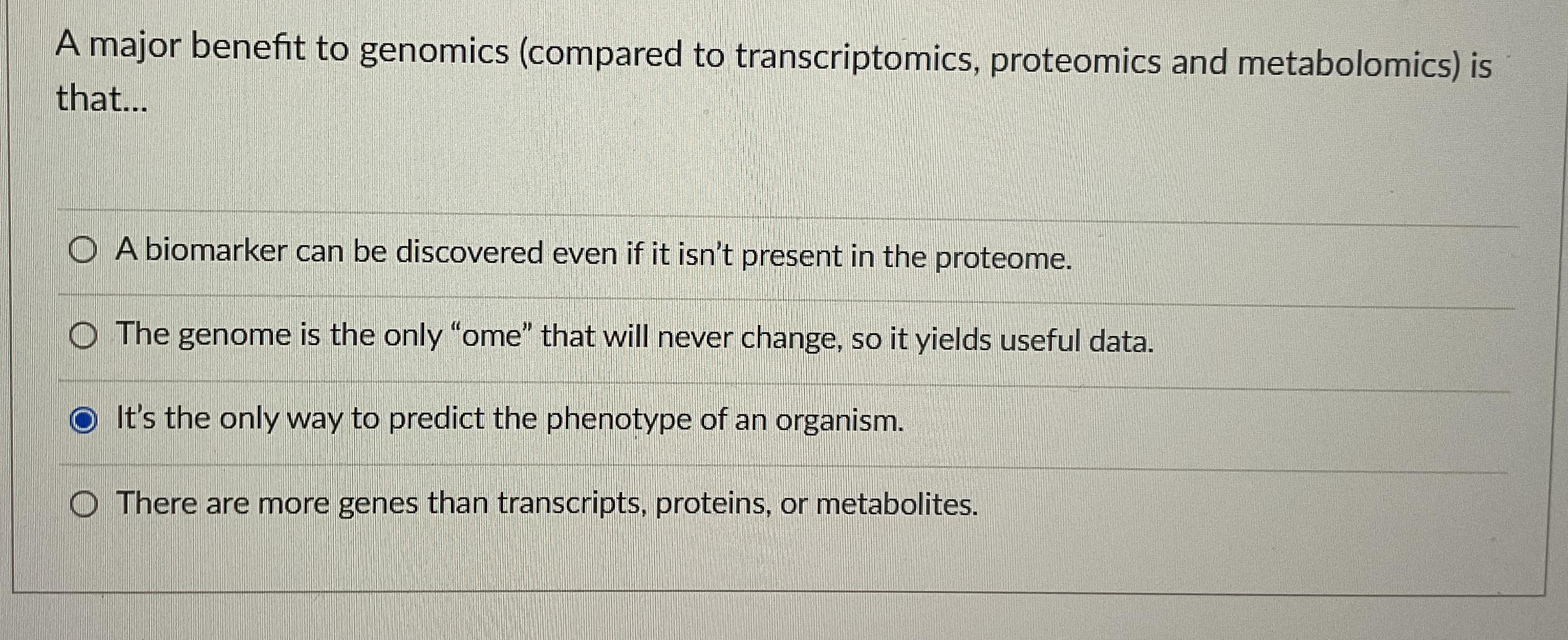 Solved A major benefit to genomics (compared to | Chegg.com