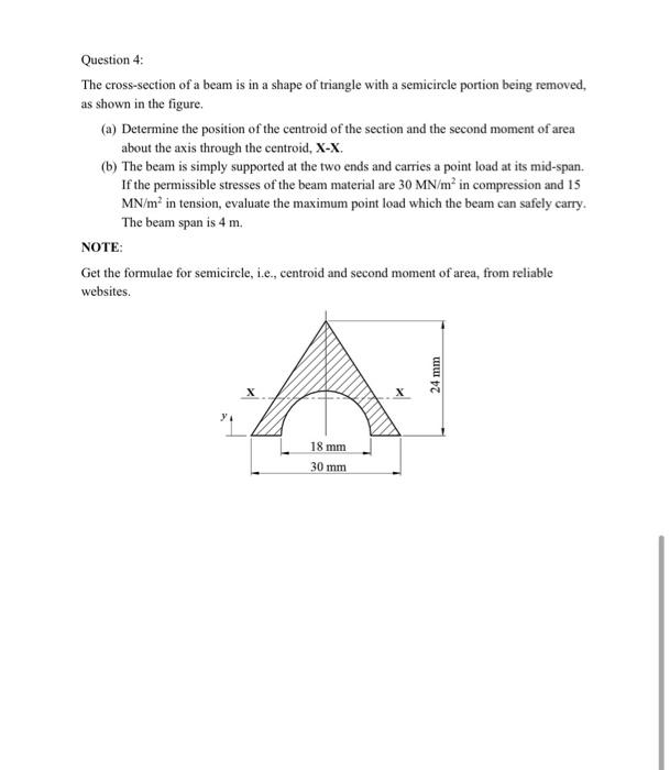 Solved Question 4: The cross-section of a beam is in a shape | Chegg.com
