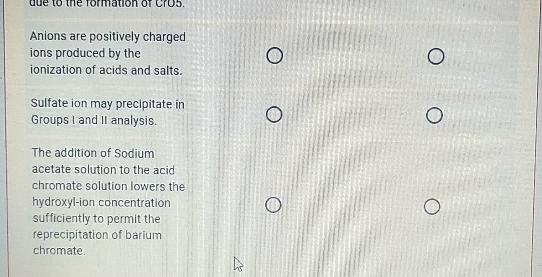 Solved Group II Anions Analysis * 15 points TRUE FALSE This | Chegg.com