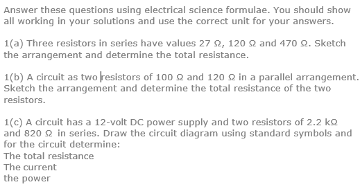 Solved Answer these questions using electrical science | Chegg.com
