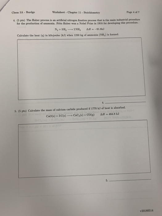 Solved Chem 3A - Burdge Worksheet - Chapter 11 - | Chegg.com