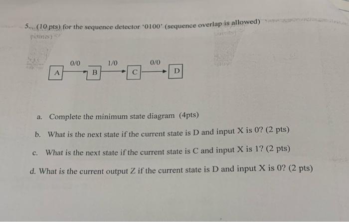 Solved 5...(10 pts) for the sequence detector -0100' | Chegg.com