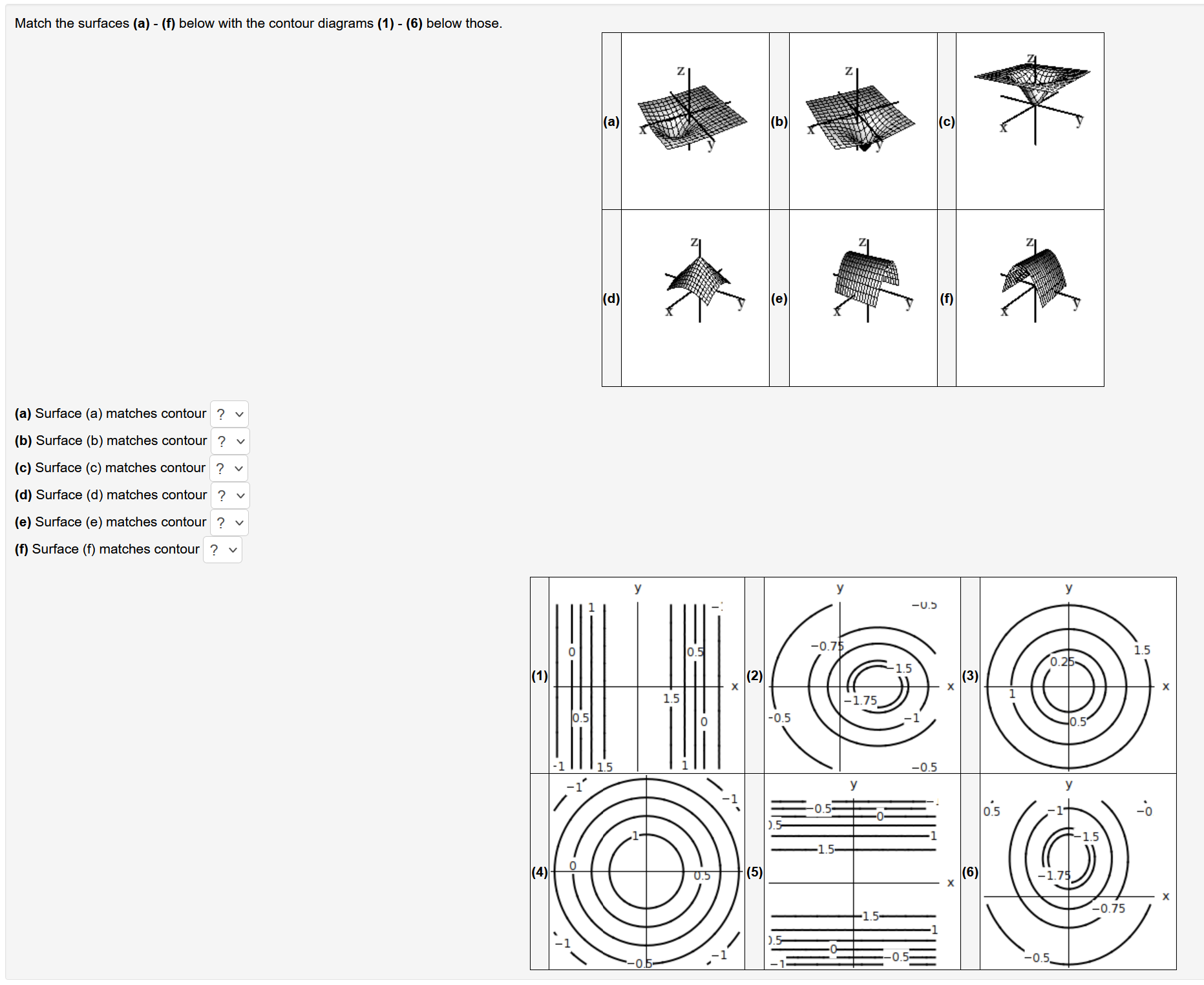 Solved Match the surfaces (a) - (f) ﻿below with the contour | Chegg.com