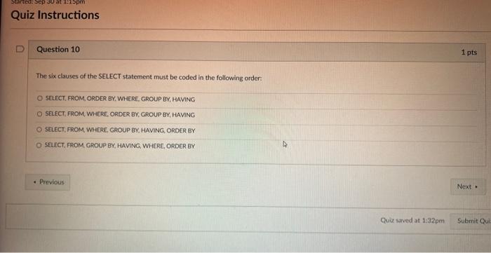 Solved The six clauses of the SELECT statement must be coded | Chegg.com