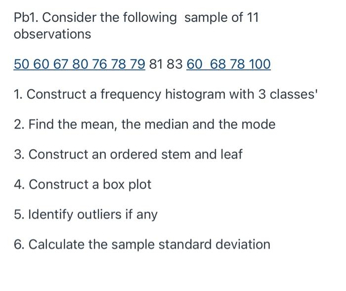 Solved Pb1. Consider the following sample of 11 observations | Chegg.com
