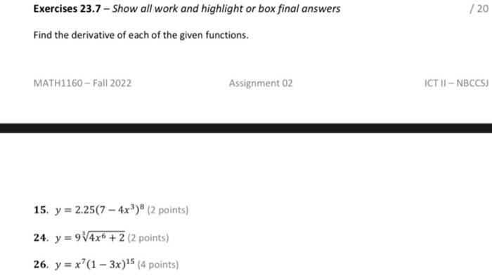 Solved Exercises 23.7 - Show all work and highlight or box | Chegg.com