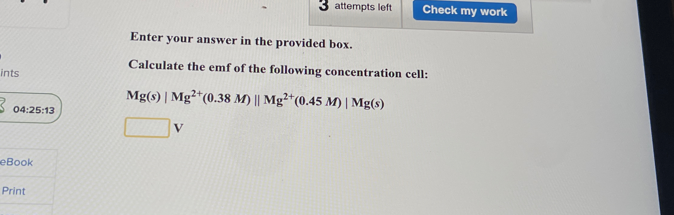 Solved attempts leftEnter your answer in the provided | Chegg.com