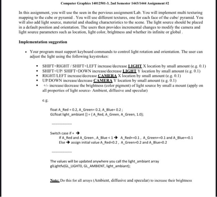 Solved Computer Graphics 14012501-3, 2nd Semester 1443/1444 | Chegg.com