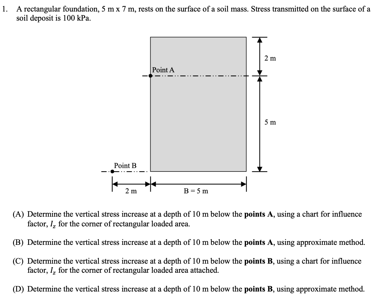 Solved A rectangular foundation, 5 ﻿m x 7 ﻿m, ﻿rests on the | Chegg.com