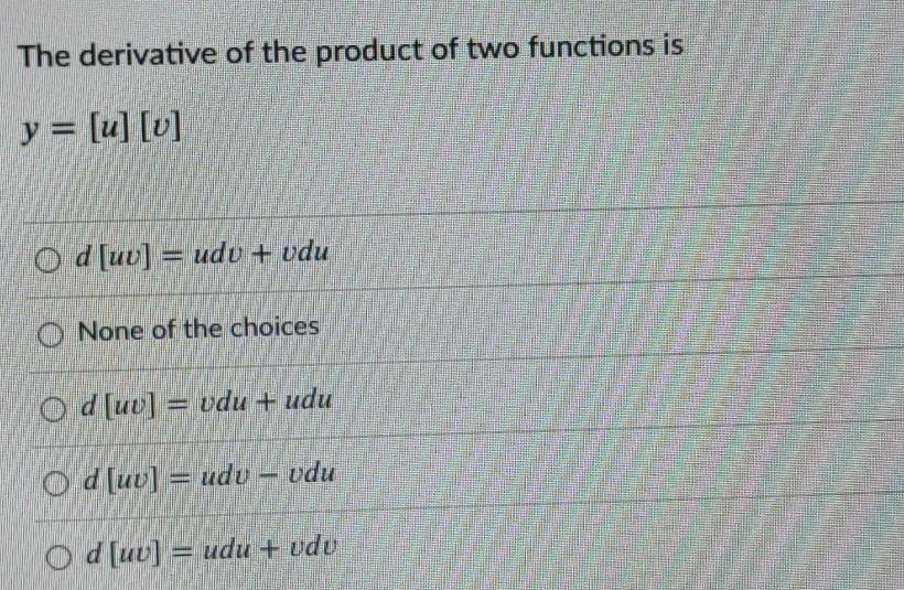 Solved The derivative of the product of two functions is y = | Chegg.com
