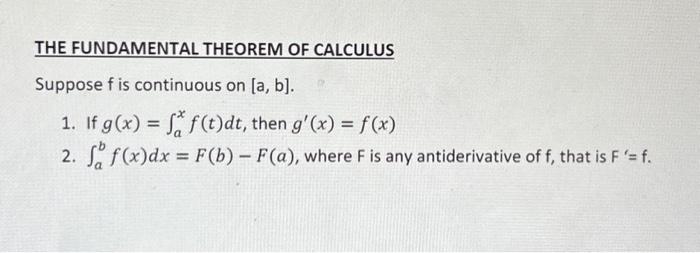 Solved THE FUNDAMENTAL THEOREM OF CALCULUS Suppose f is | Chegg.com