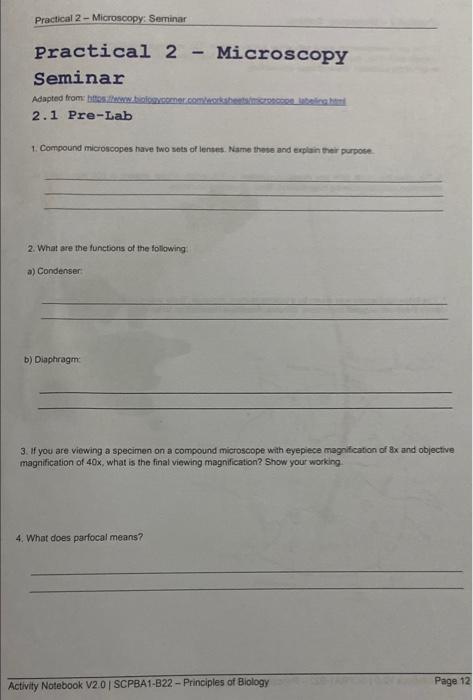 Solved Practical 2- Microscopy: Seminar Practical 2 - | Chegg.com