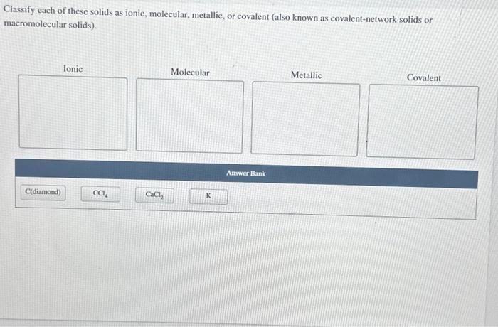 Solved Classify each of these solids as ionic, molecular, | Chegg.com