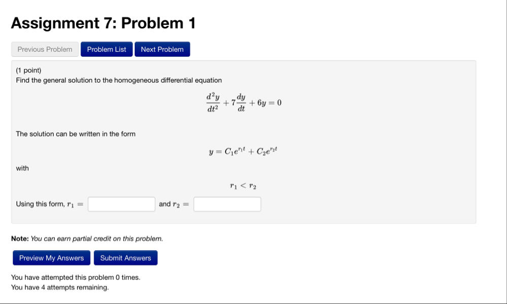 Assignment 7: Problem 1(1 ﻿point)Find the general | Chegg.com
