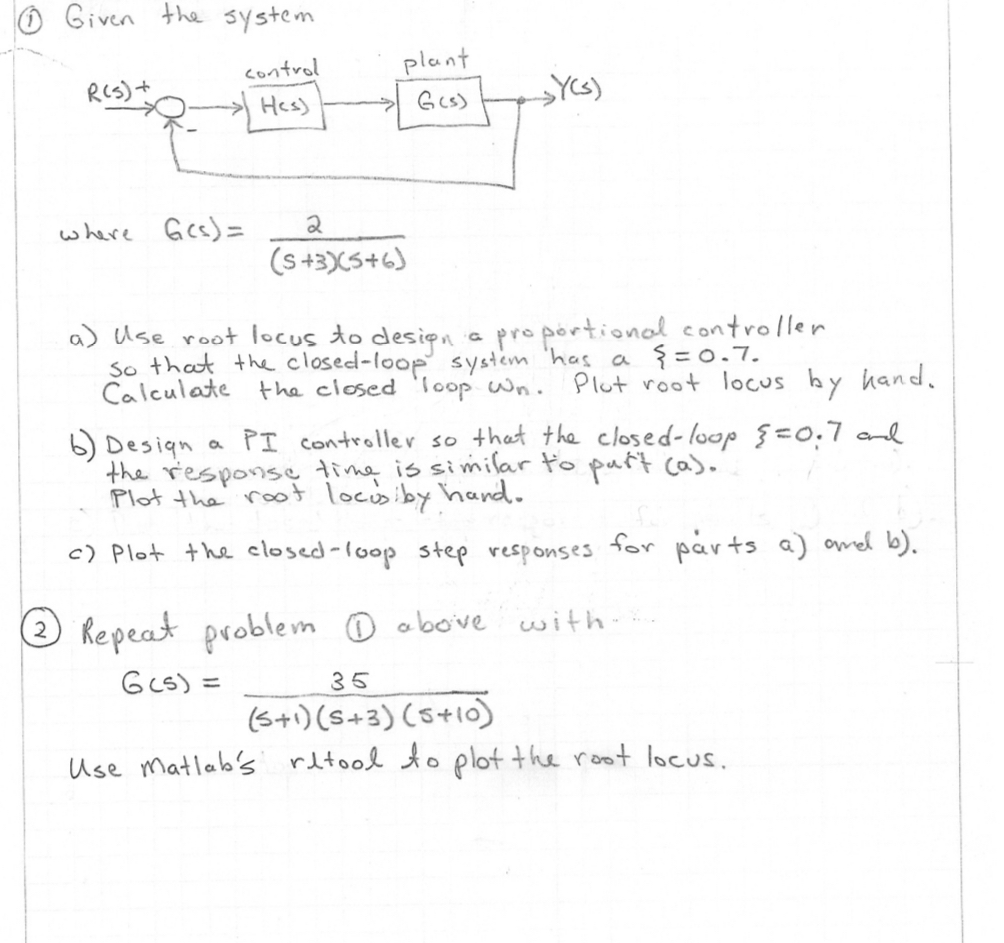 Solved (1) ﻿Given the systema) ﻿Use root locus to design a | Chegg.com