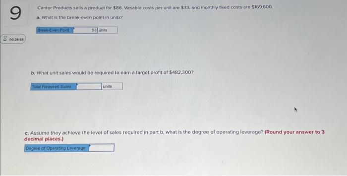 Solved Cantor Products selis a product for $86. Variable | Chegg.com