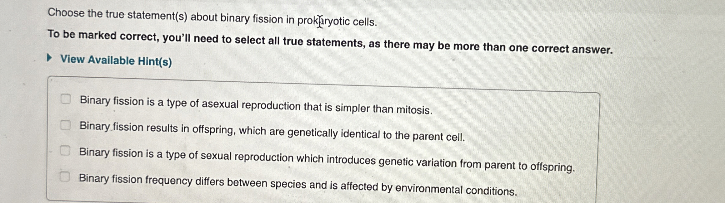 Solved Choose the true statement(s) ﻿about binary fission in | Chegg.com