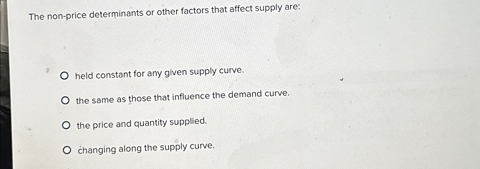 Solved The non-price determinants or other factors that | Chegg.com